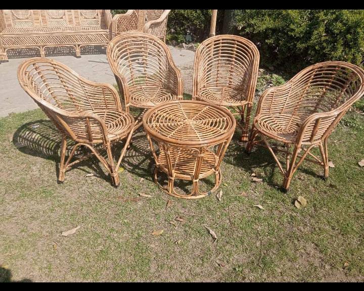 Cane Chair Set with Table (4 Chairs + 1 Table) – Handcrafted, Eco-Frie ...